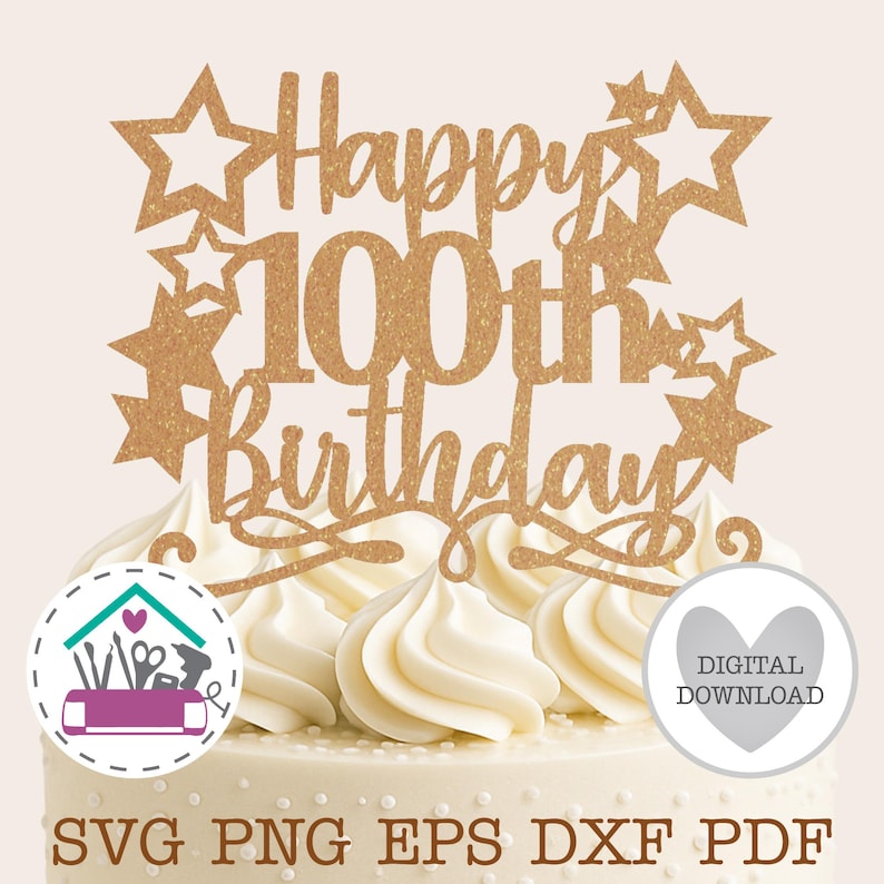 Happy 100th Birthday Cake Topper SVG Card Topper Laser Cut Template ...