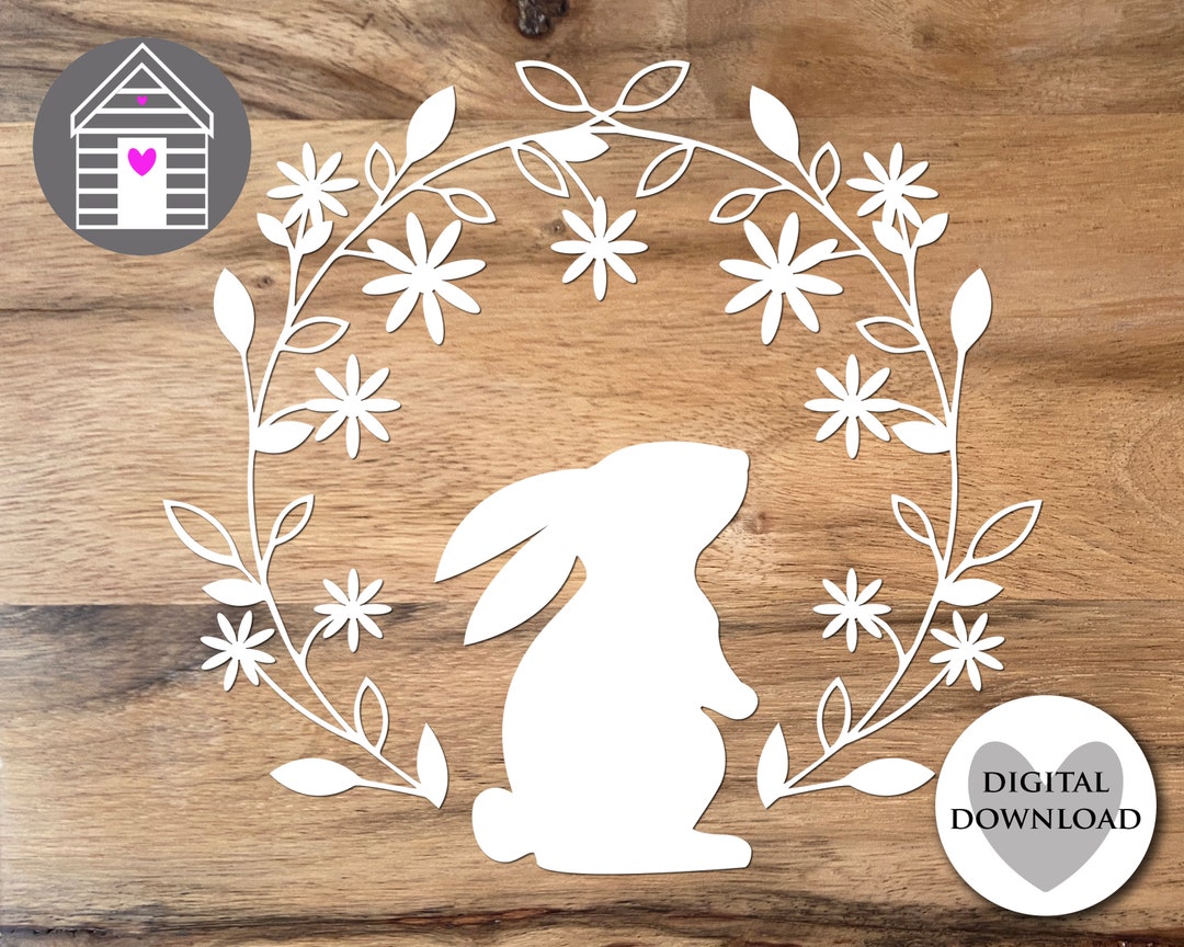 Spring Rabbit Floral Wreath SVG Easter Bunny Laser Cut File Wall Decor ...