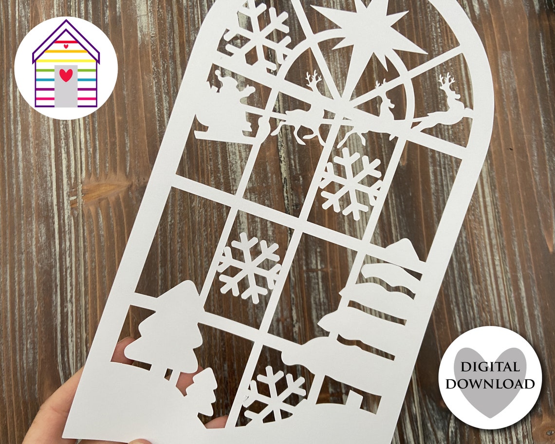 SVG Christmas Window Scene Cut File -EPS -PNG -dxf - Pdf File - Digital ...