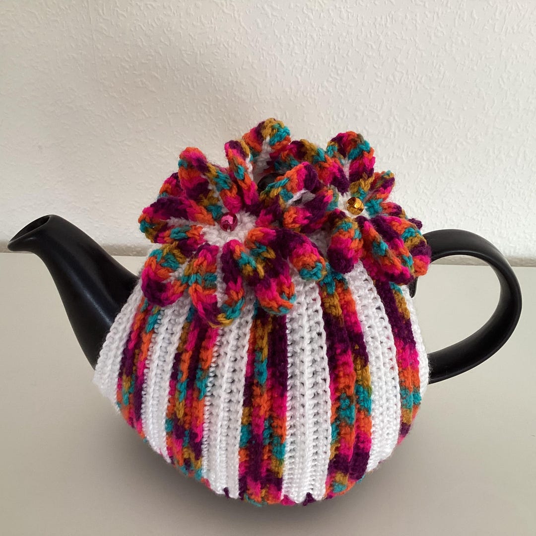 Large White and Bright Multi Coloured Tea Cosy / 6 to 10 Cup Tea Cozy ...