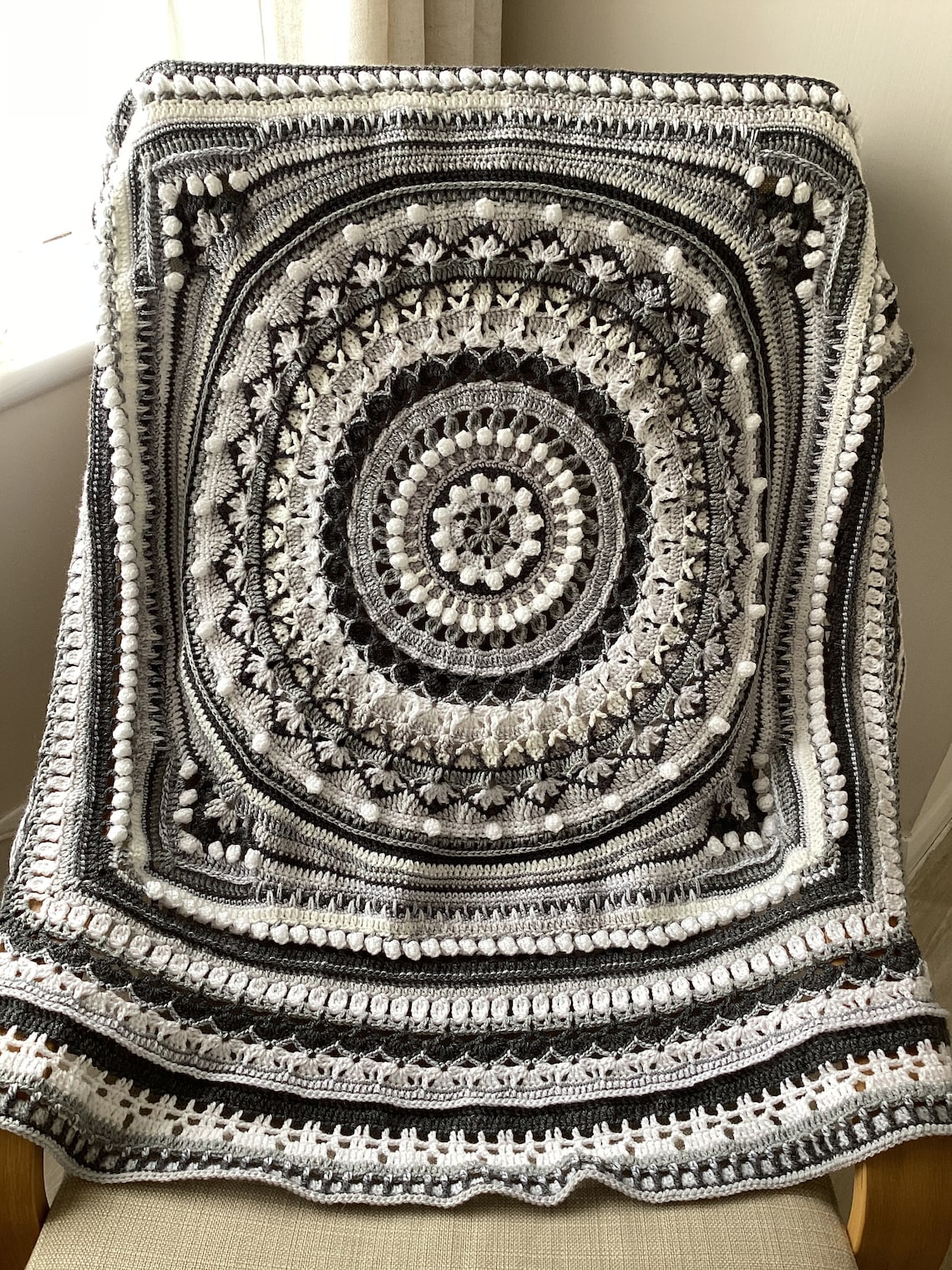Grey Mandala Blanket / Crochet Mandala Throw / - Etsy