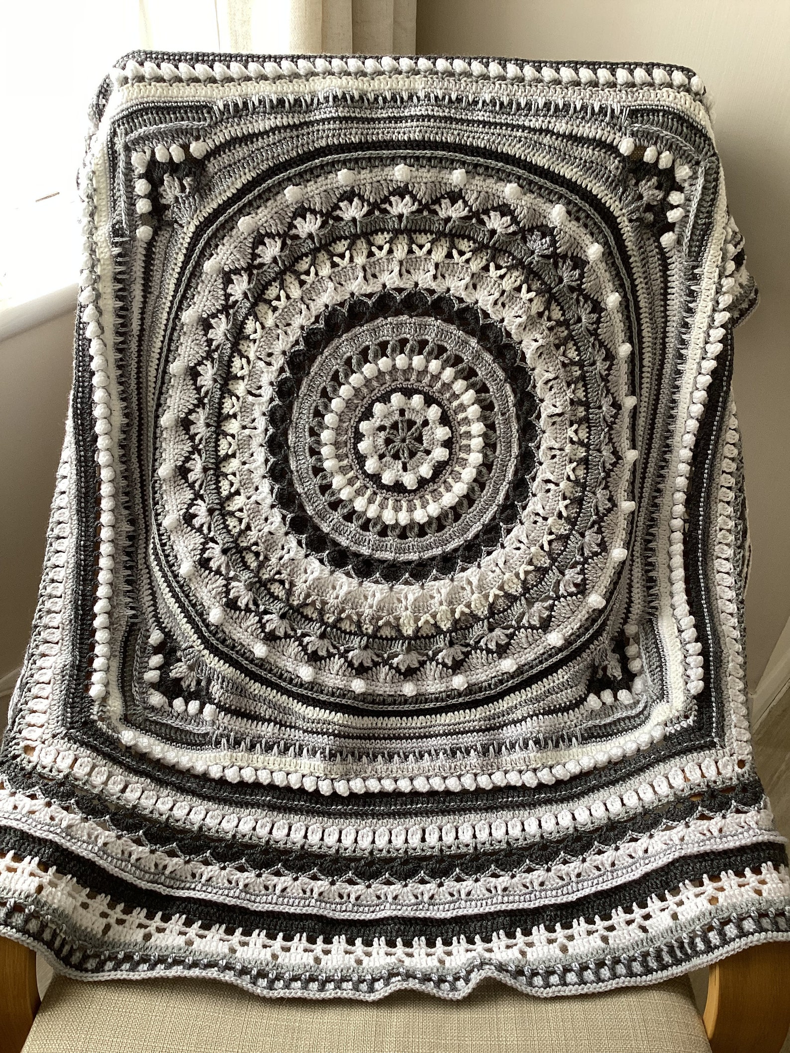 Grey Mandala Blanket / Crochet Mandala Throw / - Etsy