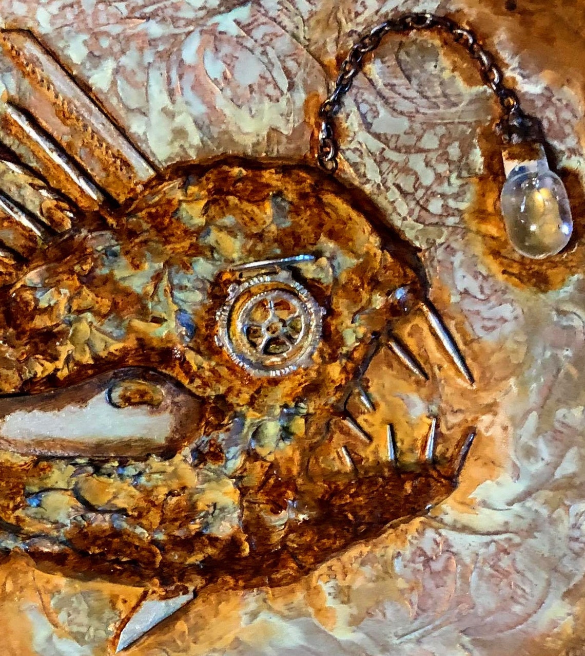 Angler Fish Painting Steampunk Textured Art Rust and Patina Tools - Etsy