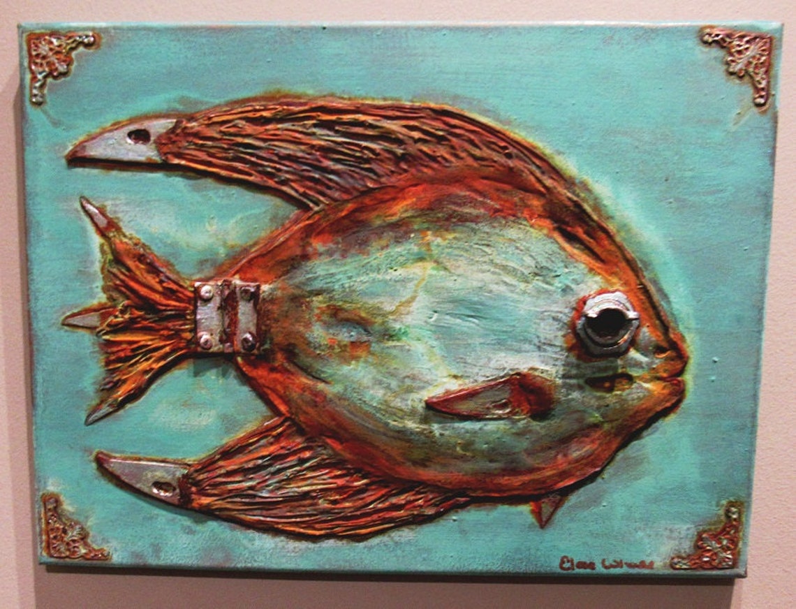 Textured Sea Art Original Fish Painting in Rust and Patina - Etsy