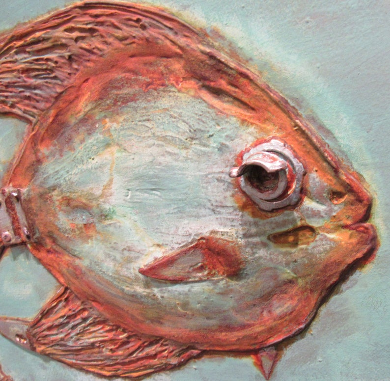 Textured Sea Art Original Fish Painting in Rust and Patina - Etsy