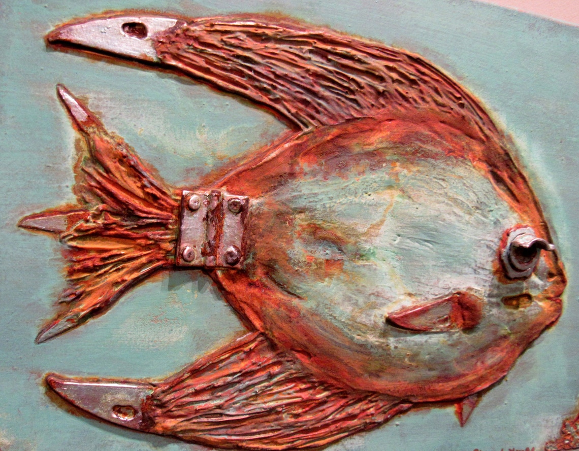 Textured Sea Art Original Fish Painting in Rust and Patina - Etsy
