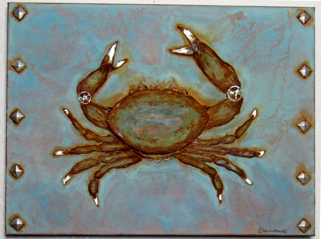 Crab Original Art Nautical Decor Maryland Crab Painting Rust and ...