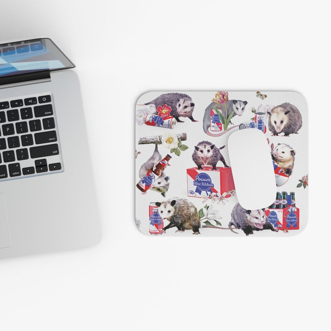 Possums and Beer Mouse Pad - 9x8" Funny Art Mousepad, Animal Mouse Mat ...