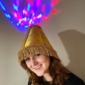 Lampshade Hat With LED Party Lights - Gold Oriental Lamp Hat, Funny ...