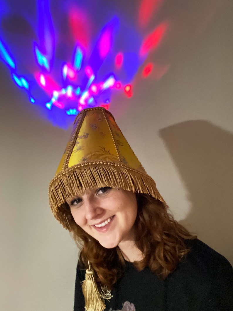 Lampshade Hat With LED Party Lights - Gold Oriental Lamp Hat, Funny ...