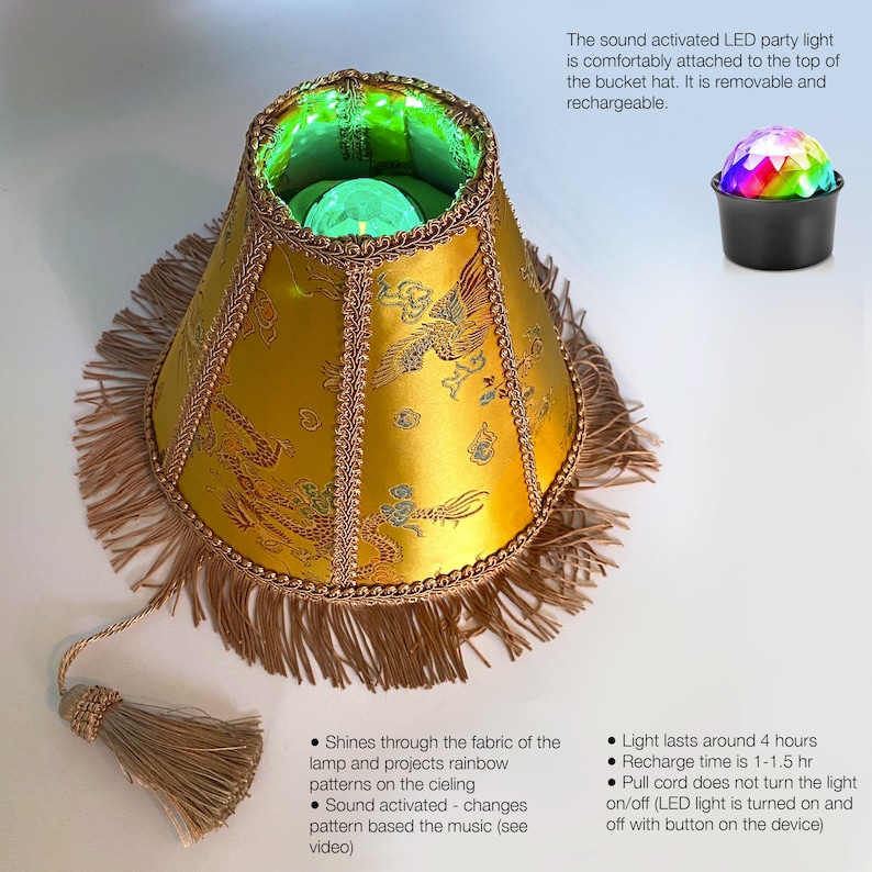 Lampshade Hat With LED Party Lights - Gold Oriental Lamp Hat, Funny ...