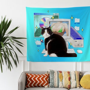 Vapor Wave Cat Meme Tapestry - Funny Anime Wall Hanging for College ...