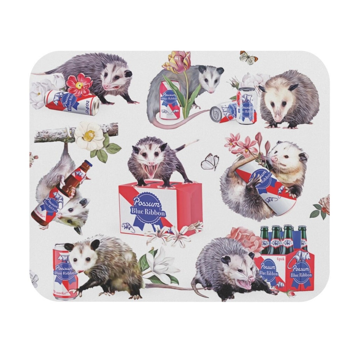 Possums and Beer Mouse Pad - 9x8" Funny Art Mousepad, Animal Mouse Mat ...