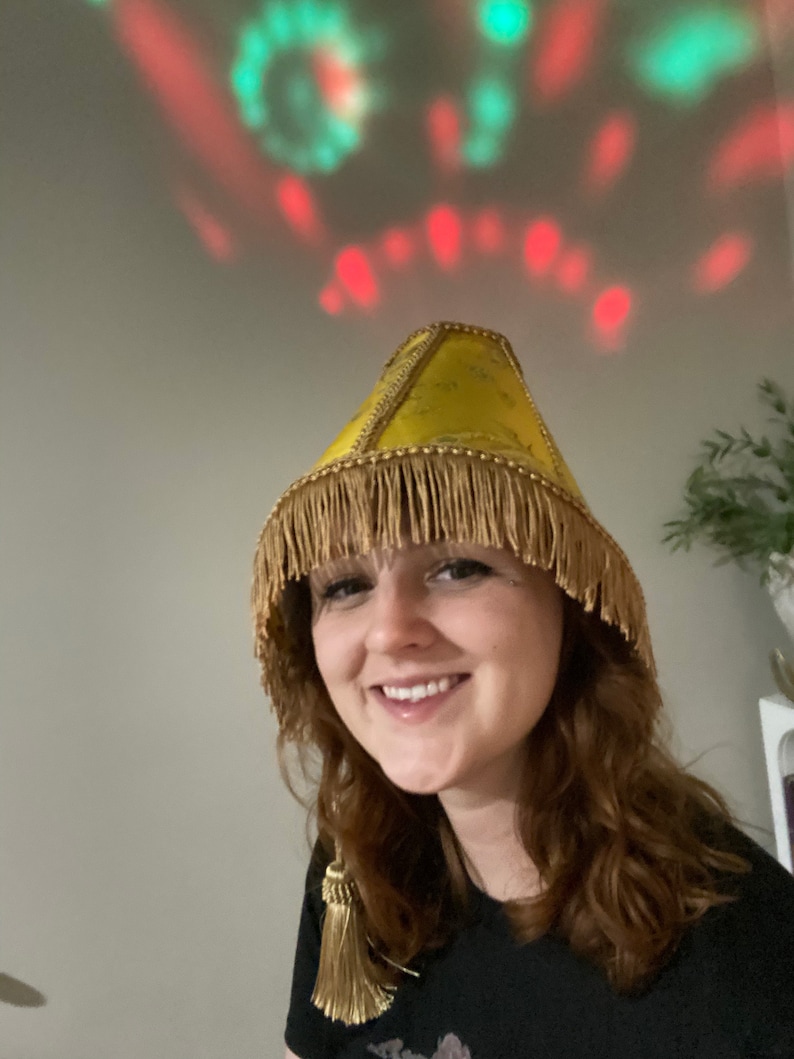 Lampshade Hat With LED Party Lights - Gold Oriental Lamp Hat, Funny ...