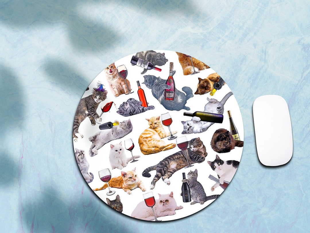 Cats and Wine Circle Mouse Pad - Funny Cat Mousepad, Meme Desk Mat ...