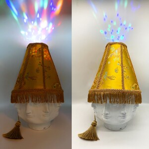 Lampshade Hat With LED Party Lights - Gold Oriental Lamp Hat, Funny ...