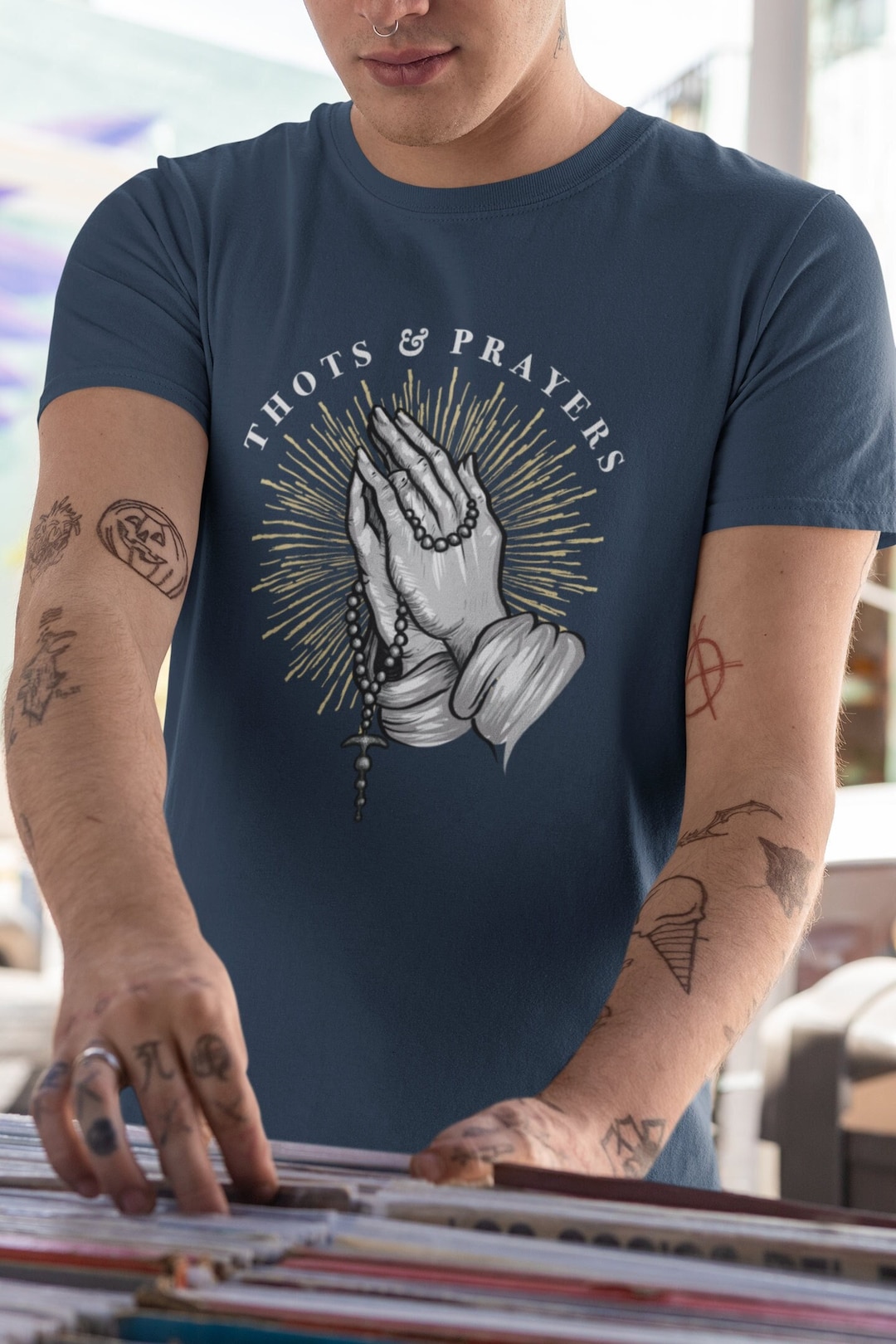 Thots and Prayers T-Shirt Praying Shocker Hands Holding Buttplug Rosary Shirt for Men or Women ...