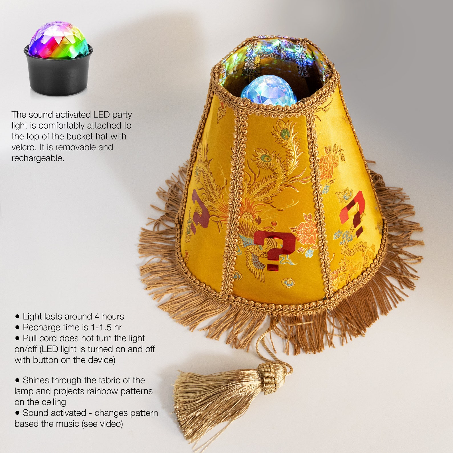 Question Mark Lampshade Hat With LED Party Lights - Gold Oriental Lamp ...