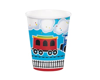 Steam Train Paper Cups set of 8 Steam Train Party Cups Train Paper Cups ...