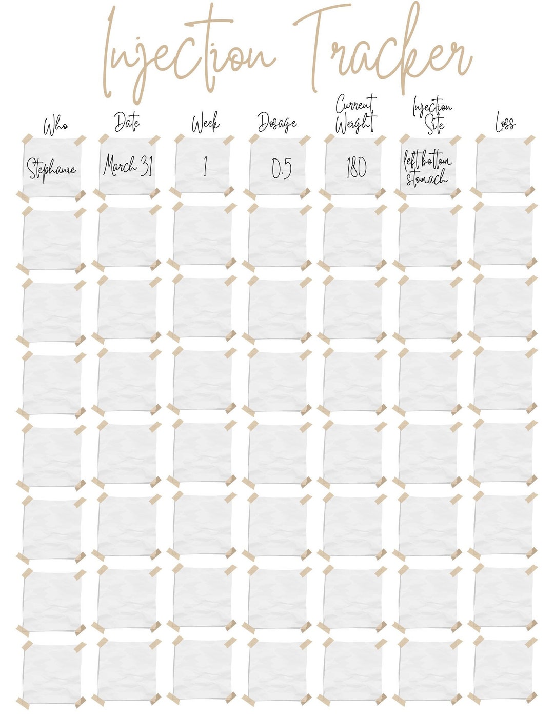 Injection Chart Tracker, Weightloss Chart Tracker, Shot Tracker, - Etsy