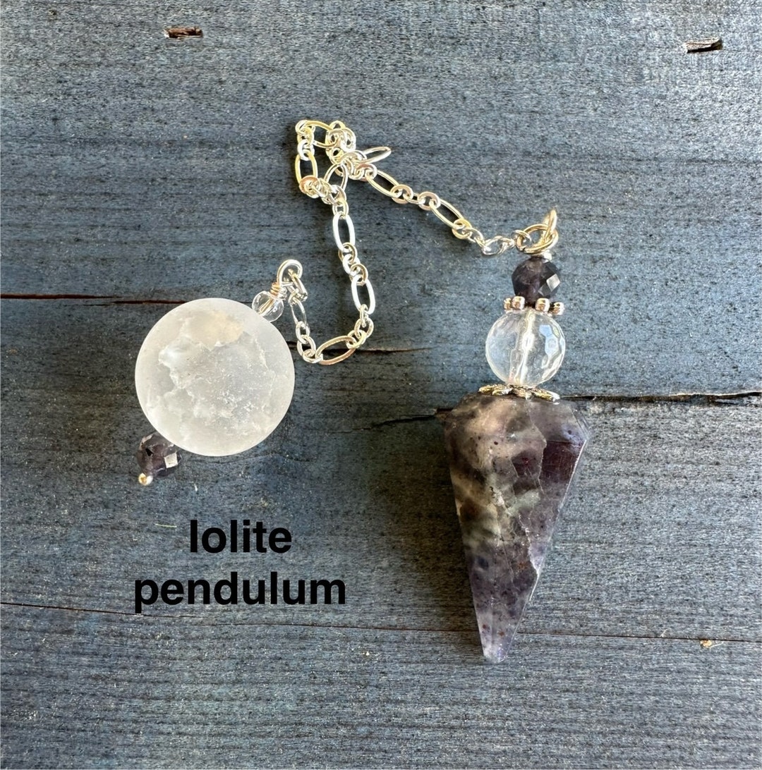 Iolite Pendulum With Crackle Quartz Beads. Double Sided. Handmade. One of a Kind. - Etsy