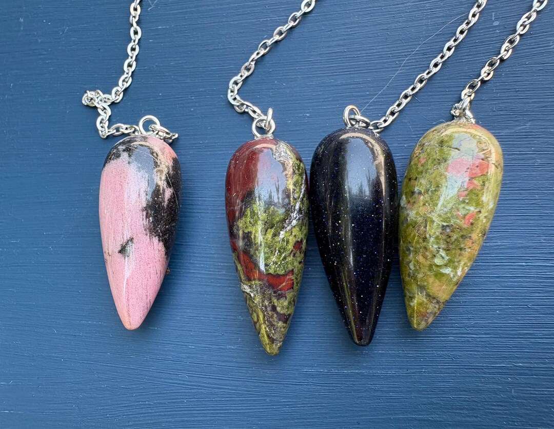 Small Crystal Pendulums. 1 Rhodochrosite Pendulum, 2 Bloodstone ...