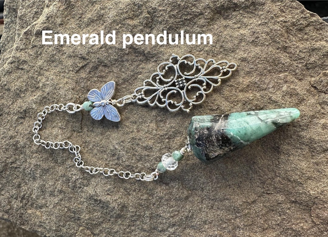 Emerald Pendulum With Emerald, Clear Quartz Beads & a Ring Charm. Handmade. One of a Kind. - Etsy