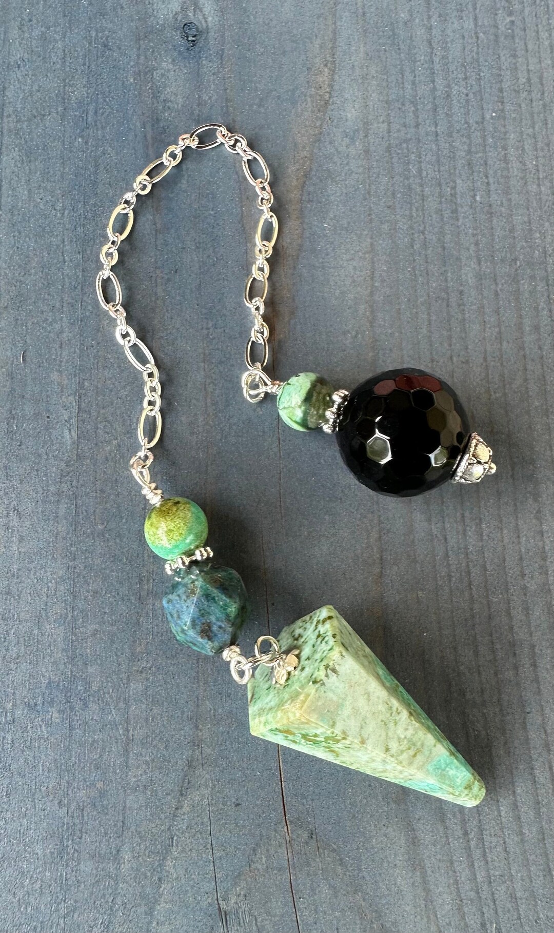 Chrysocolla Pendulum With Black Onyx Focal. Either Side Can Be Used as ...