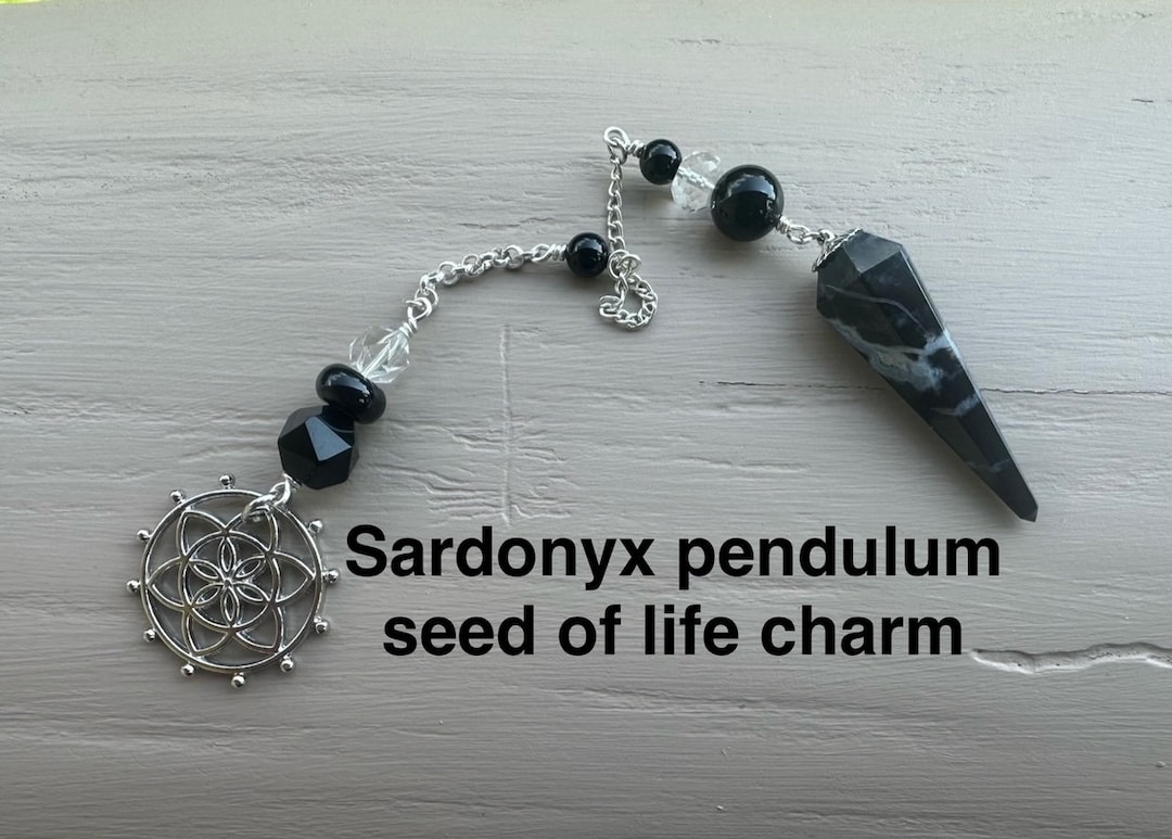 Sardonyx Pendulum With Black Onyx & Clear Quartz Beads. Handmade. One ...