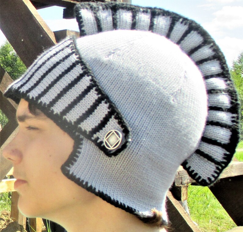 Knitted helmet of the knight Men hat Gift for men | Etsy