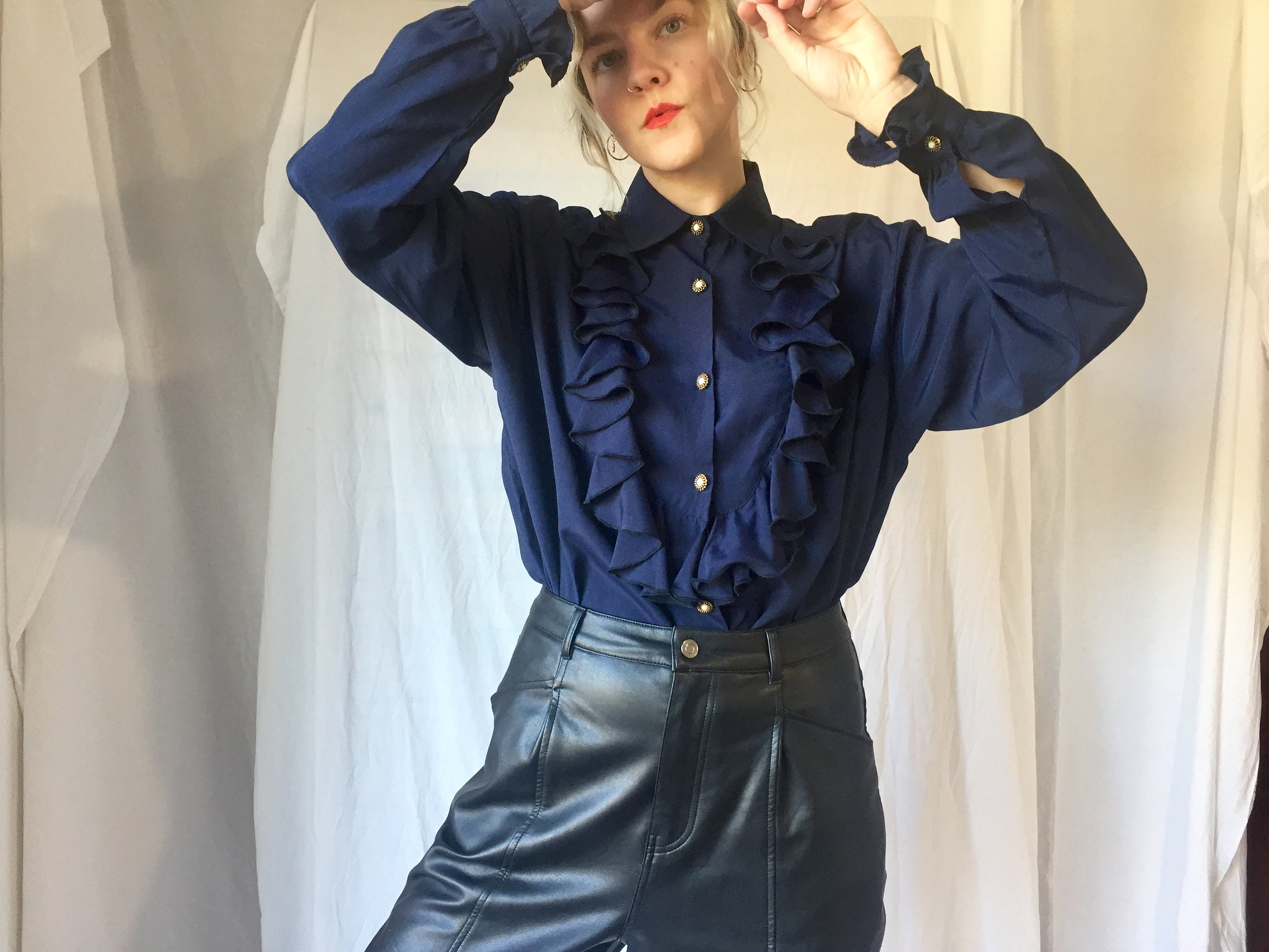 Vintage 80s RUFFLED BLOUSE Women Blouse 1980s Vintage Button | Etsy