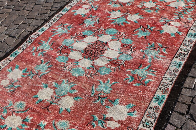White and Blue Rose Patterned Rug Turkish Rug Large Size Rug - Etsy