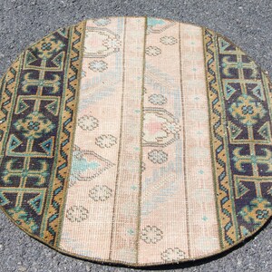 Turkish Rug Round, Vintage Circle Rug, Boho Home Decor, Small Area Rug ...