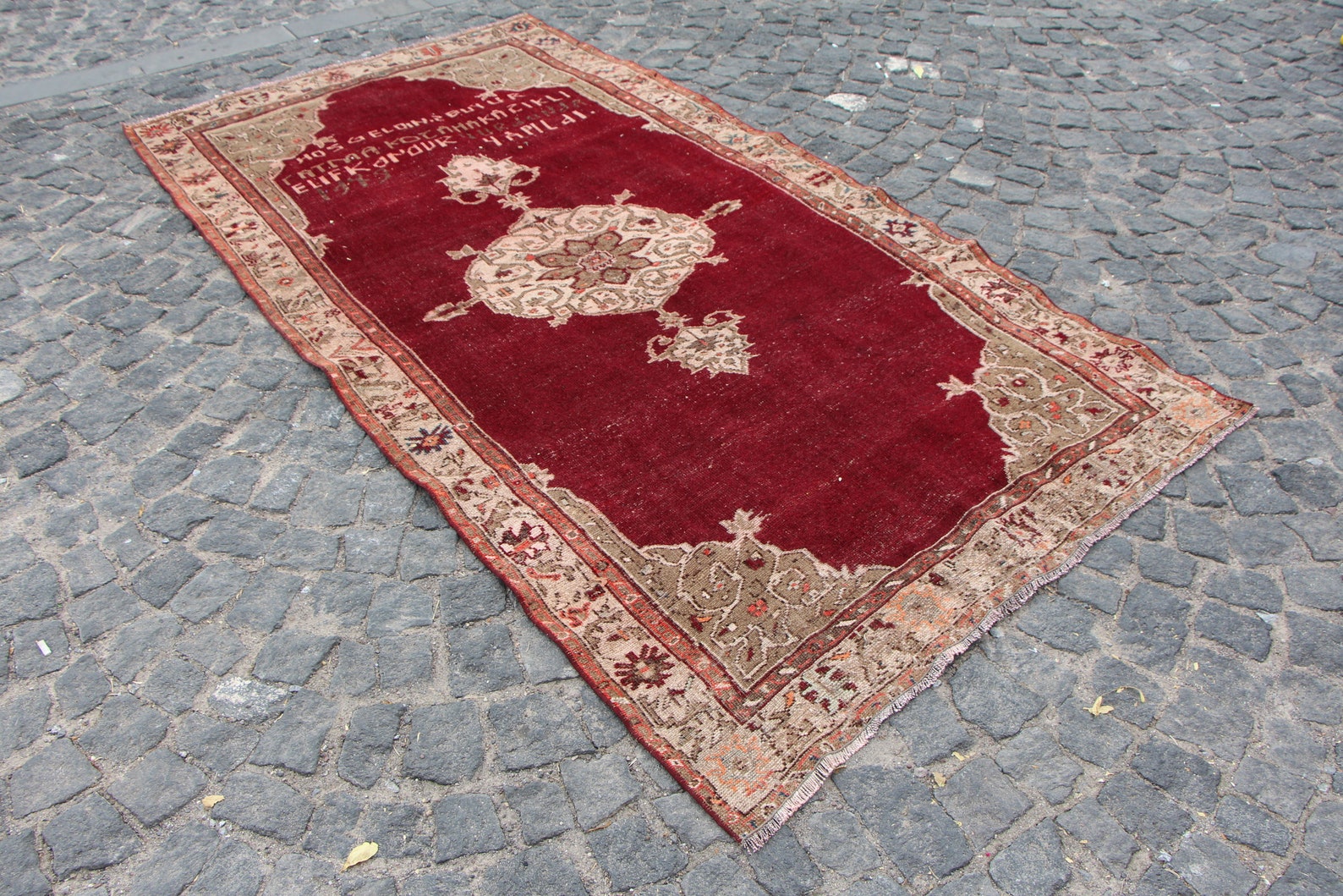 Large red rug Vintage handmade rug Turkish rug 4.5 x 8.9 Ft | Etsy