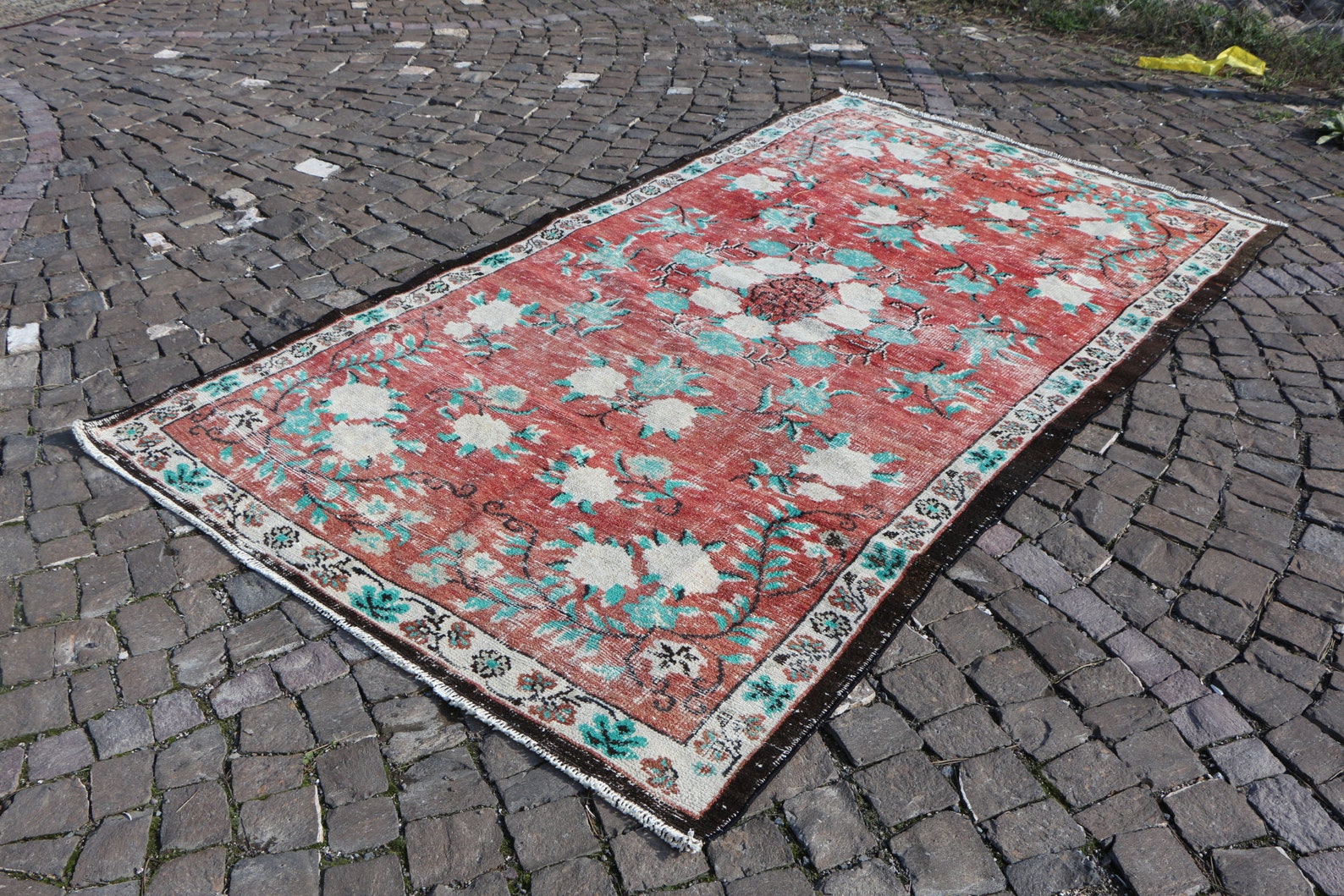 White and Blue Rose Patterned Rug Turkish Rug Large Size Rug - Etsy