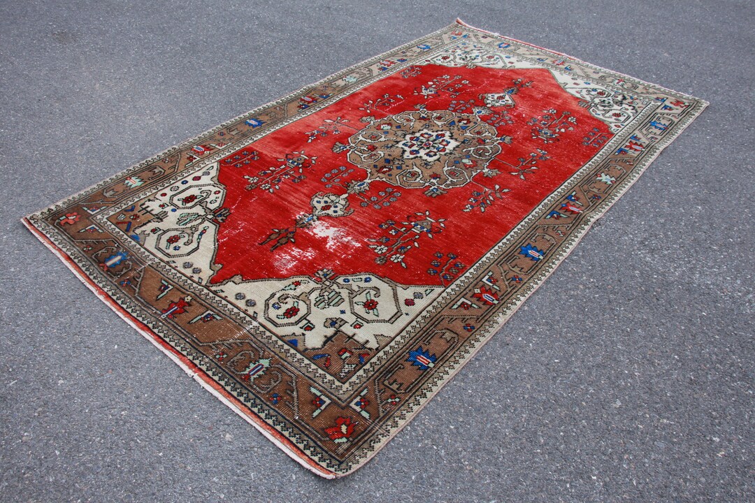 Turkish Rug, Vintage Rug, Aztec Rug, Area Rug 5.1 X 9 Ft. Handmade Rug ...