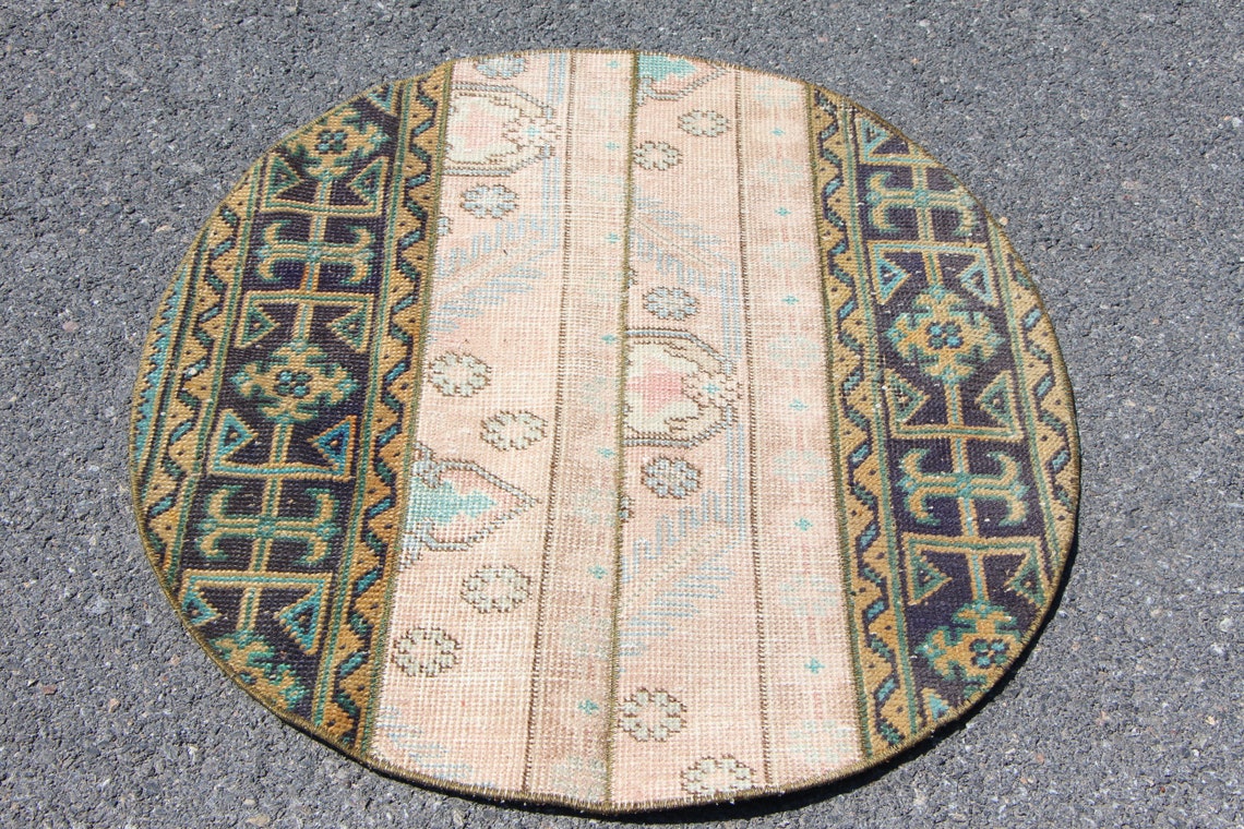 Turkish Rug Round Vintage Circle Rug Boho Home Decor Small - Etsy