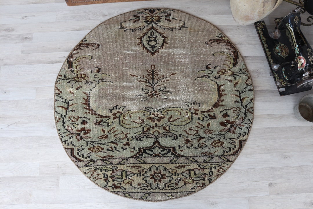 Turkish Rug, Circle Rug, Vintage Rug , Oushak Rug Free Shipping 3.3 X 3 ...