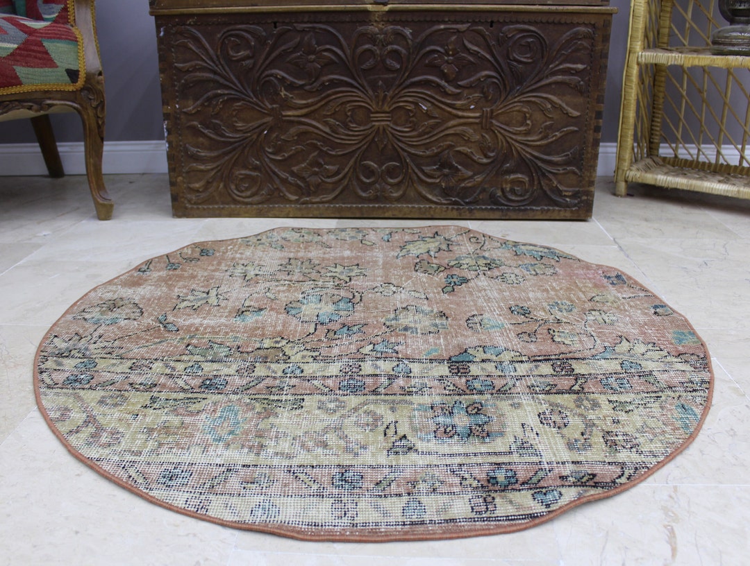 Turkish Rug, Circle Rug, Vintage Rug , Doormat Rug , Free Shipping 3.2 ...