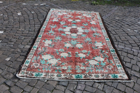 White and Blue Rose Patterned Rug Turkish Rug Large Size Rug - Etsy