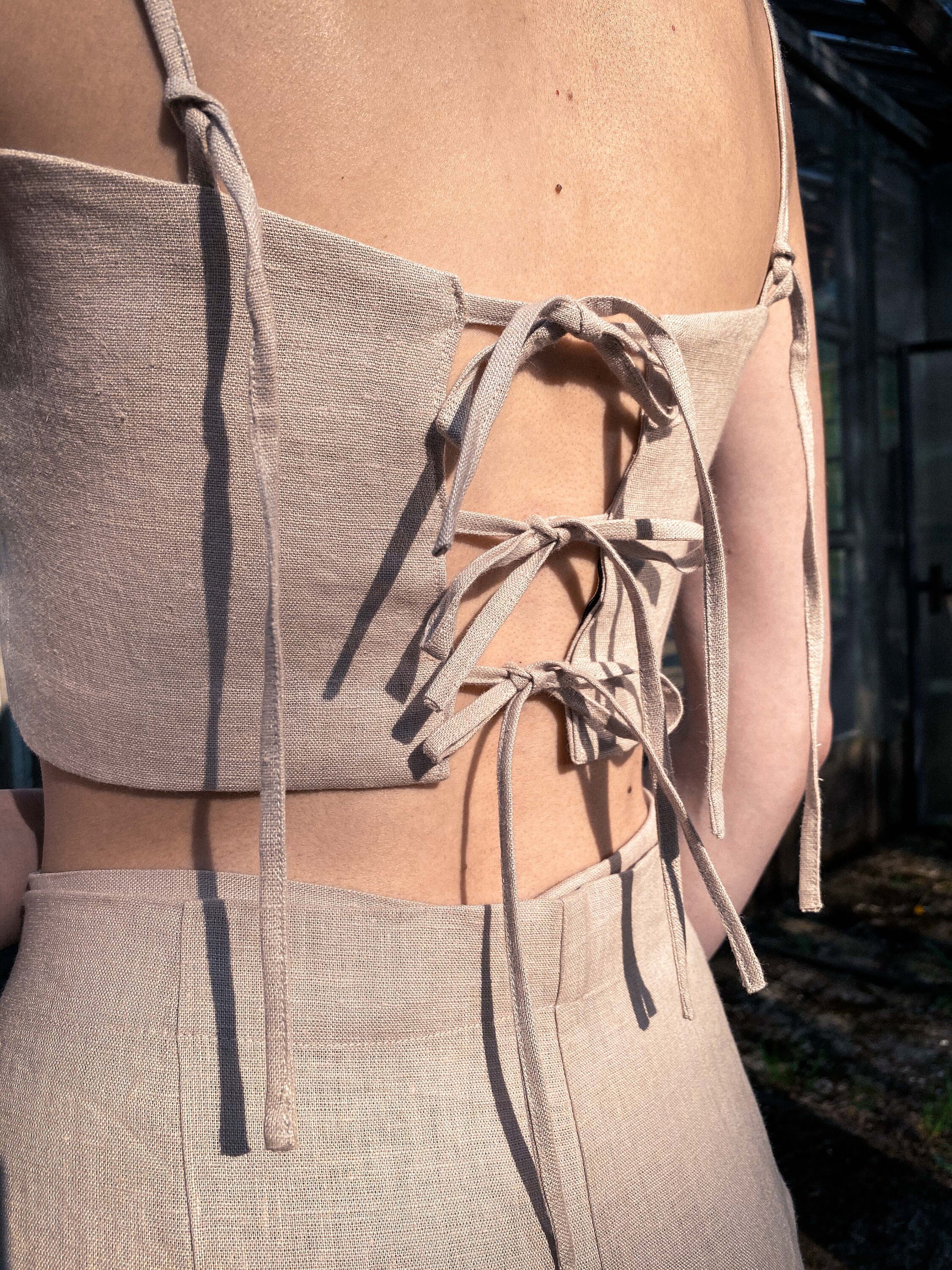 Linen Beige Crop Top LIGHT With Straps / Natural Linen - Etsy