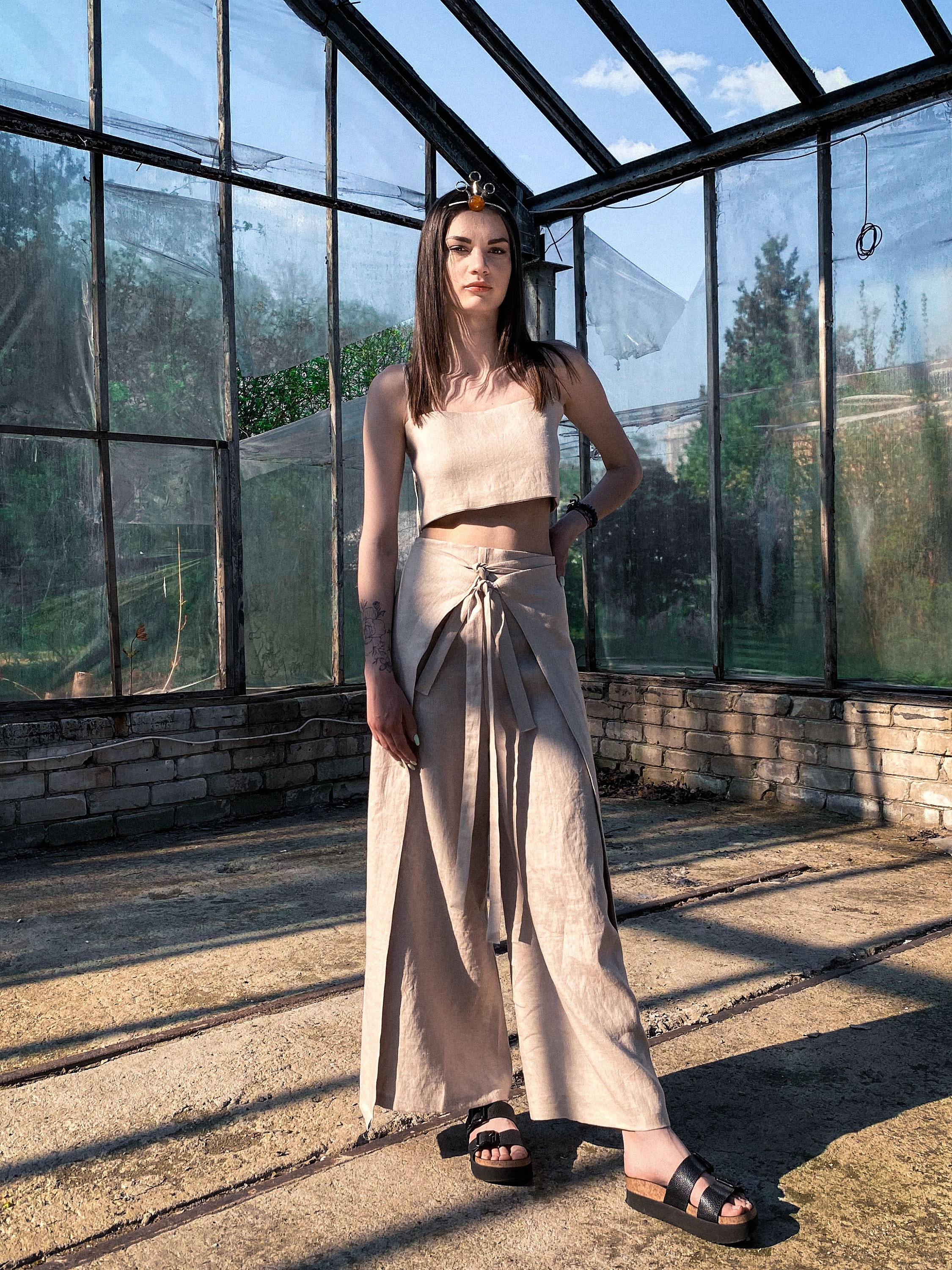 Linen Beige Crop Top LIGHT With Straps / Natural Linen - Etsy