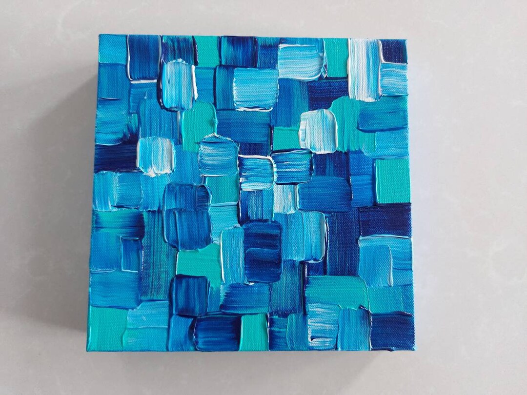 Handmade Blue Painting, Shades of Blue and White, Sea and Ocean ...