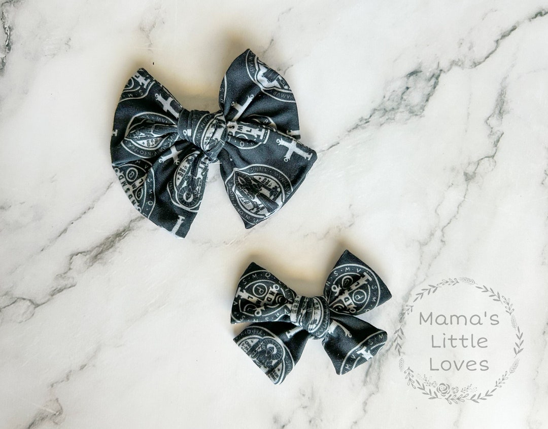St Benedict Medal Black and Gray Catholic Bow Gift Clip Nylon Infant ...