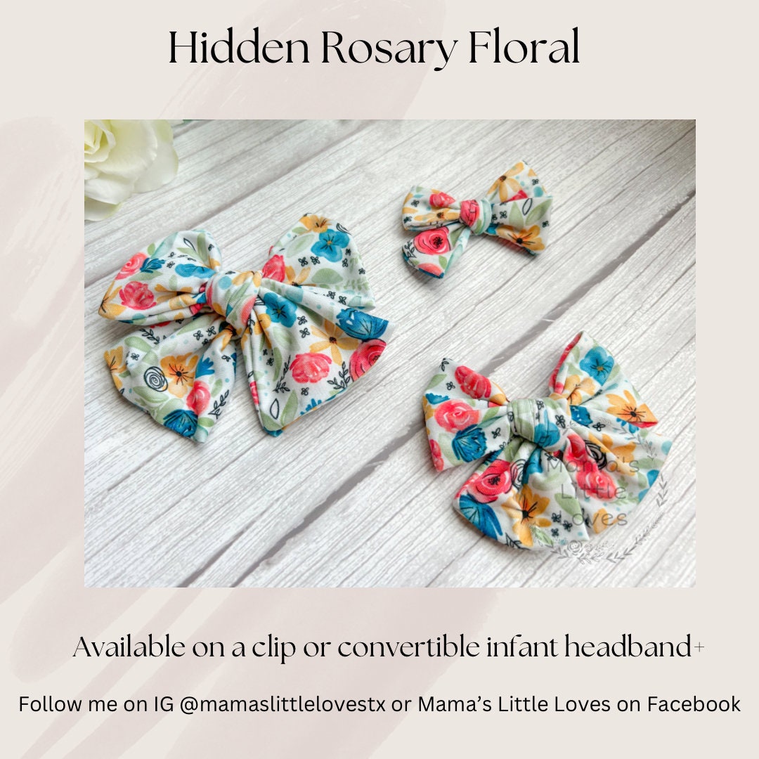 Hidden Rosary Floral - Bright Watercolor- Catholic- Bow - Gift - Clip ...