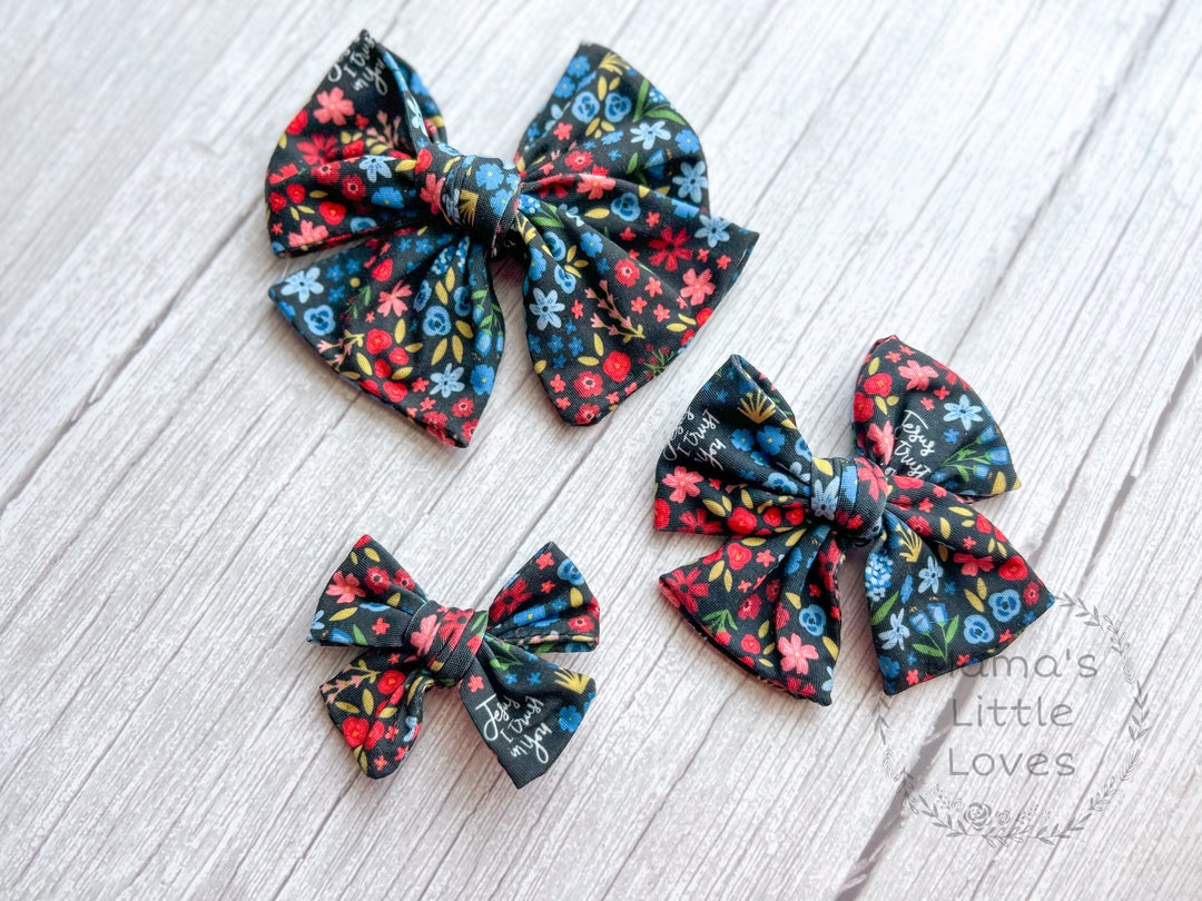 Jesus, I Trust in You - Divine Mercy Floral - Black - Catholic- Bow ...