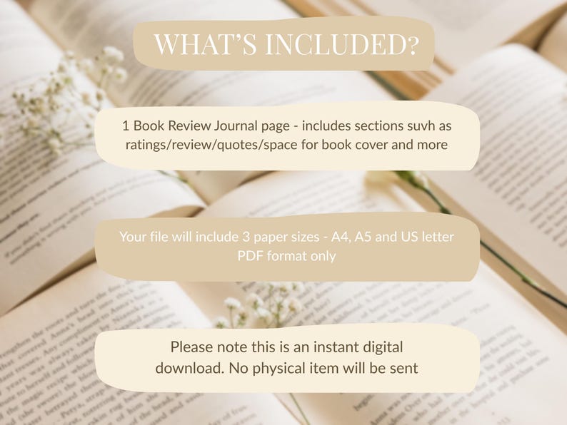 Printable Book Review Template: Reading Journal, Book Tracker (PDF ...