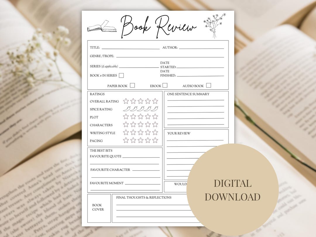 Printable Book Review Template: Reading Journal Page, Book Tracker (PDF ...