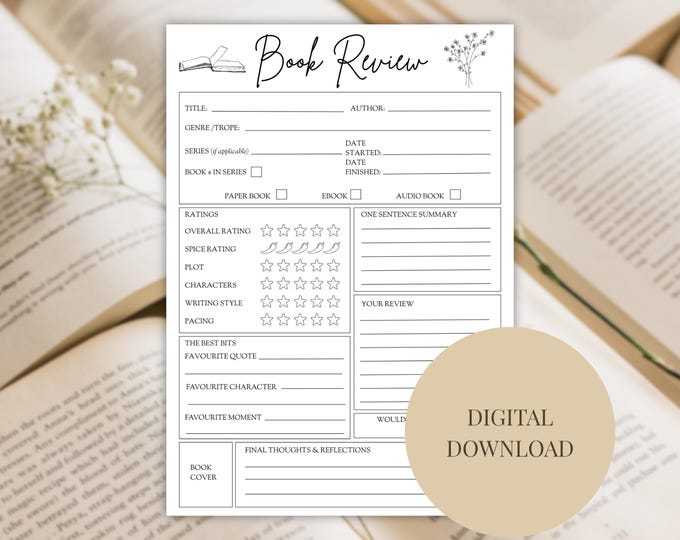Book Review Page Template | Editable Printable Customizable | 4 Sizes ...