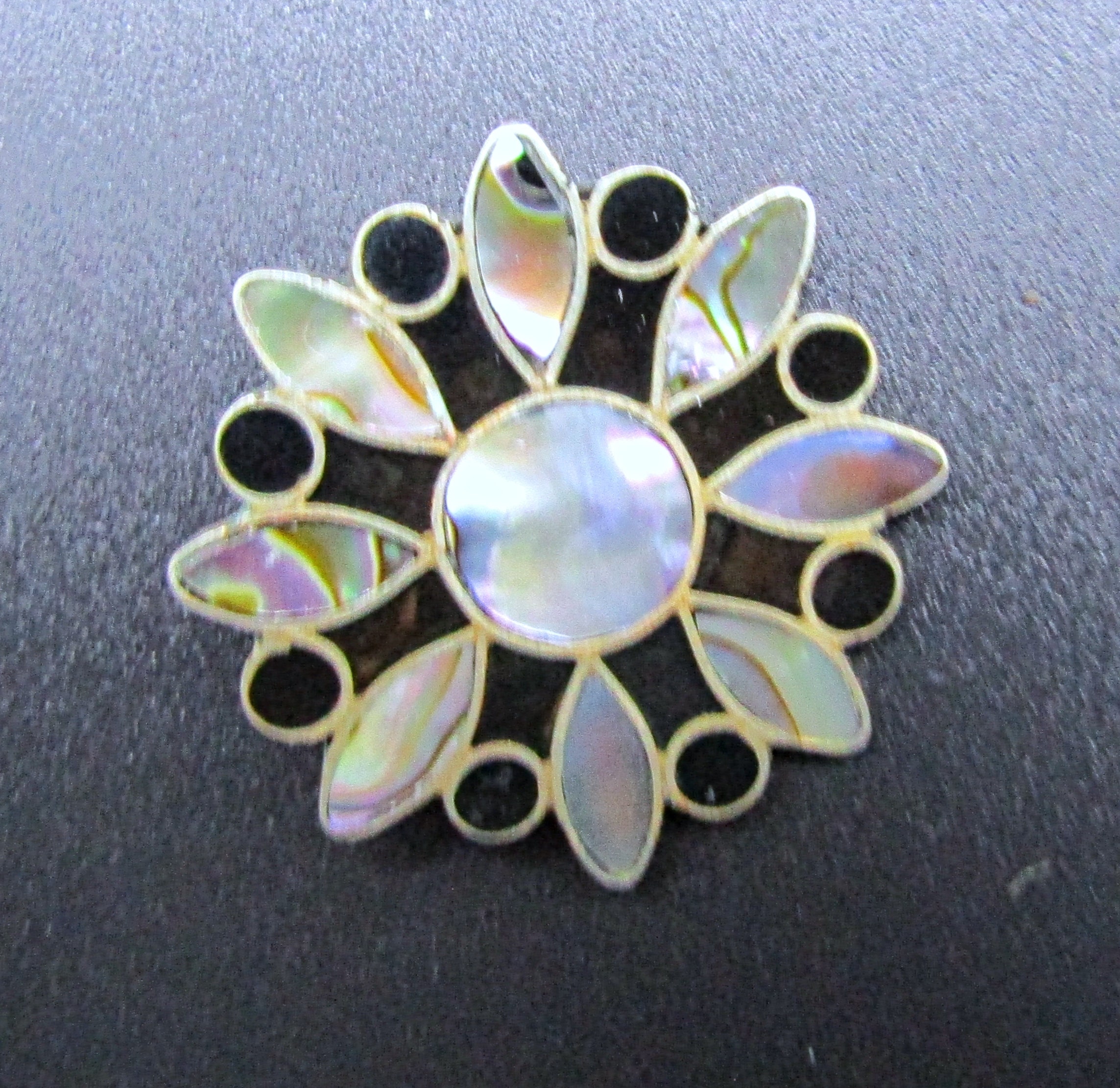 VINTAGE Abalone and Alpaca Silver Pin or Brooch in Beautiful Colors ...
